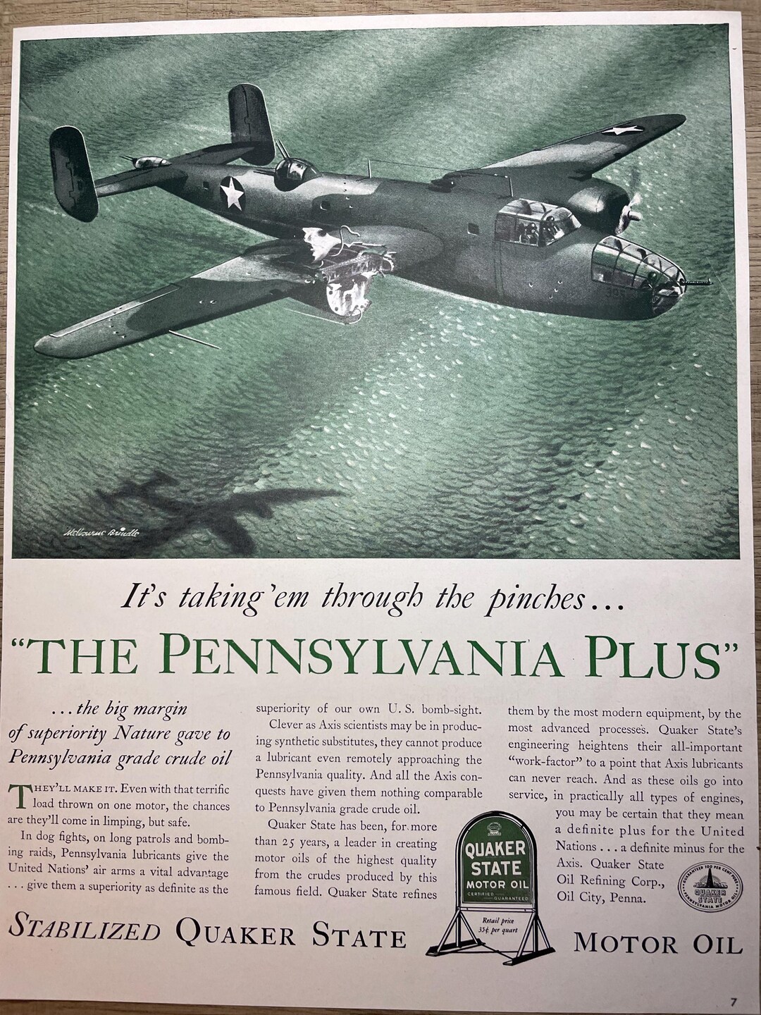 1942 'the Pennsylvania Plus' Quaker State Motor Oil WW2 Advertisement ...