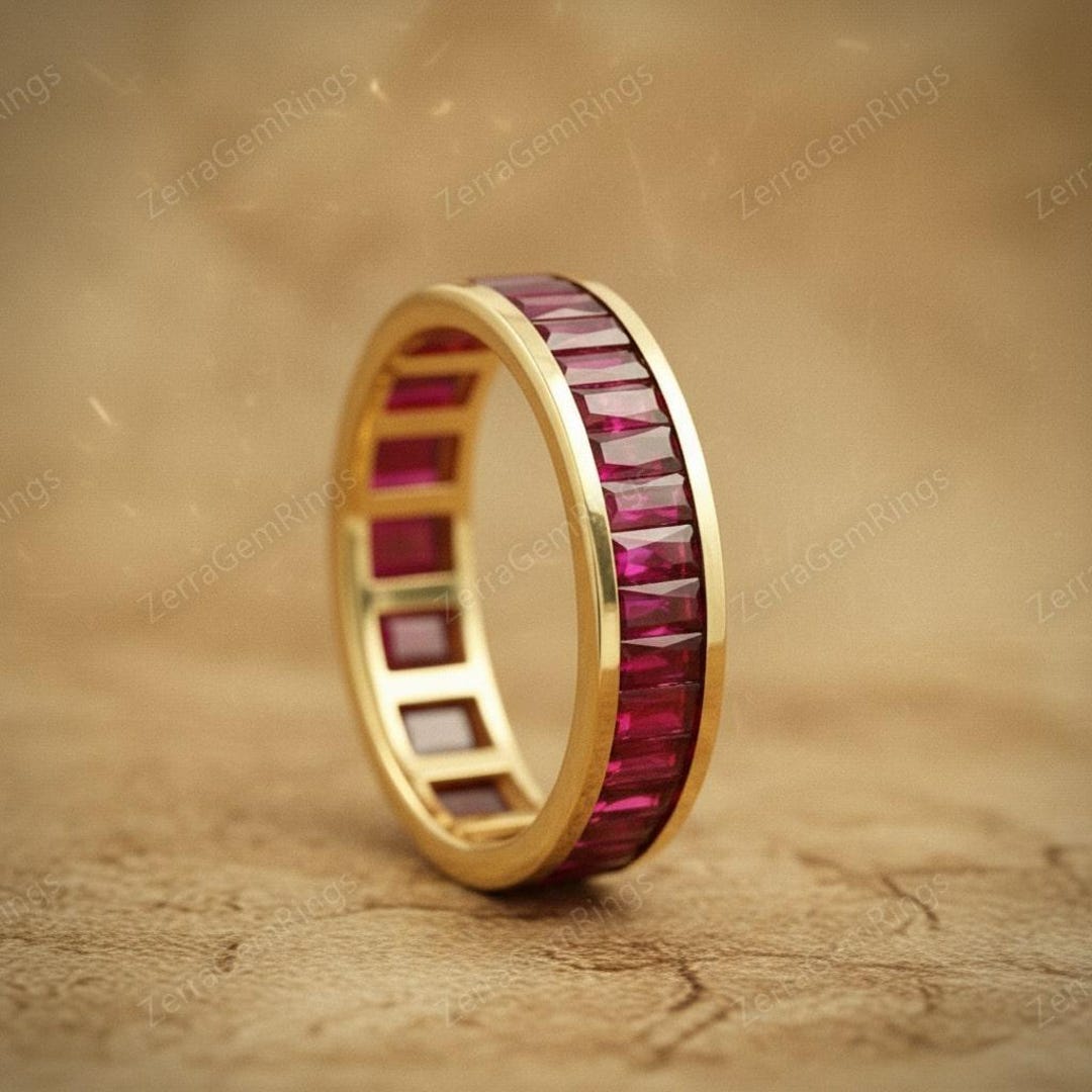 14K Gold Ruby Wedding Band Full Eternity Stacking Ring July Birthstone ...