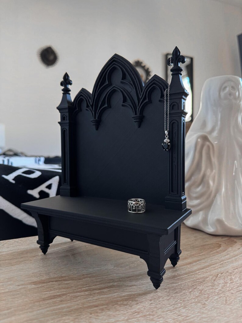 Cathedral Style Wall Shelf in Black Gothic Design for Spooky Curio ...