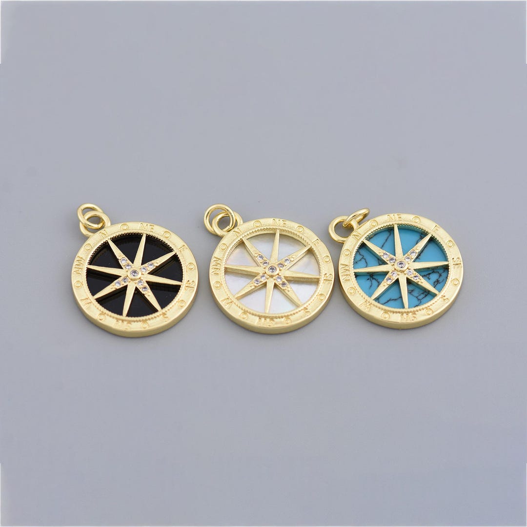 Luxurious 18K Gold Filled Compass Rose Disc Charm With Enamel Colors ...