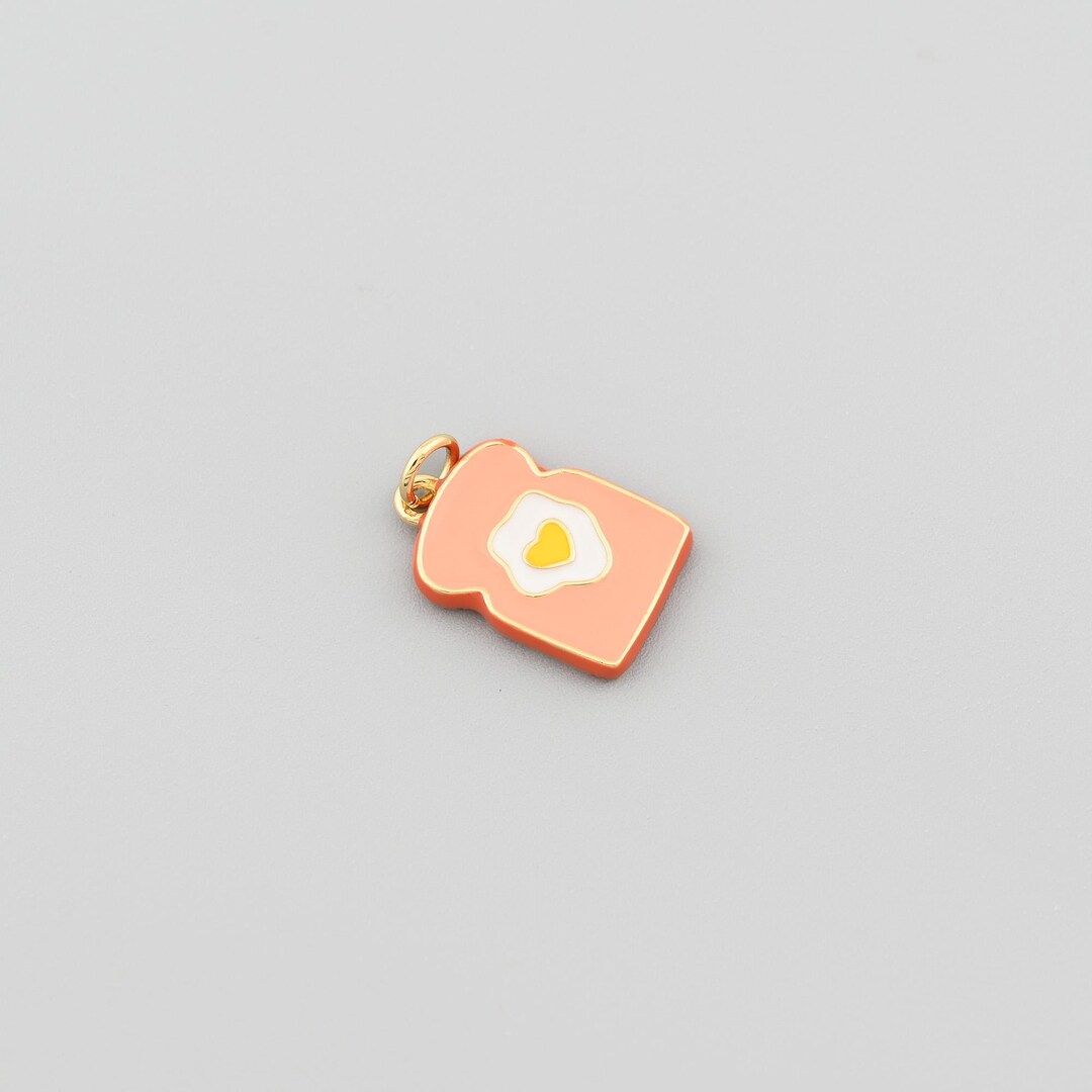 Enamel Toast Bread Pendant With Heart Shaped Yolk, Cute Pendant for DIY ...