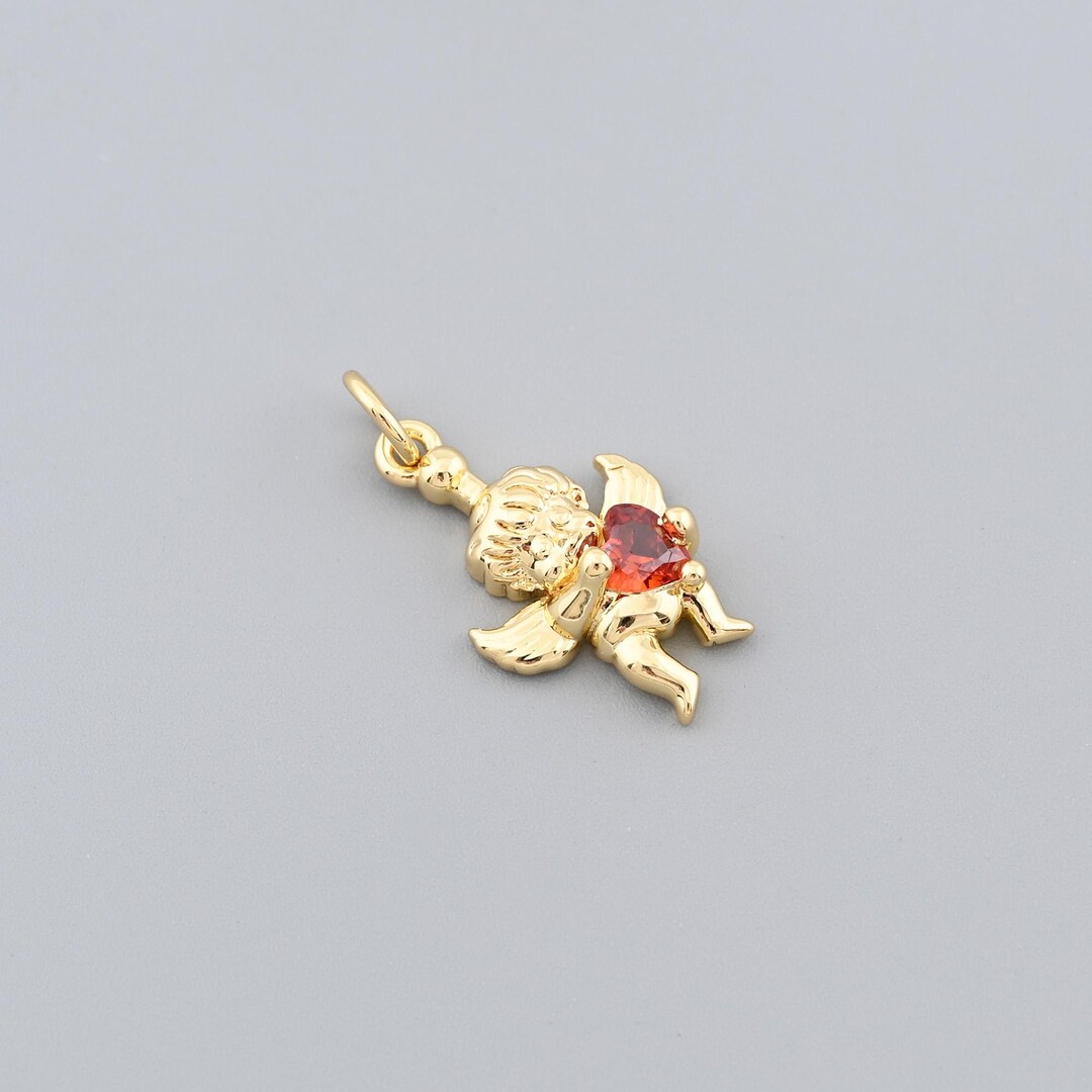 Whisper of Romance in an 18K Gold Filled Angel Pendant, Embracing Red ...