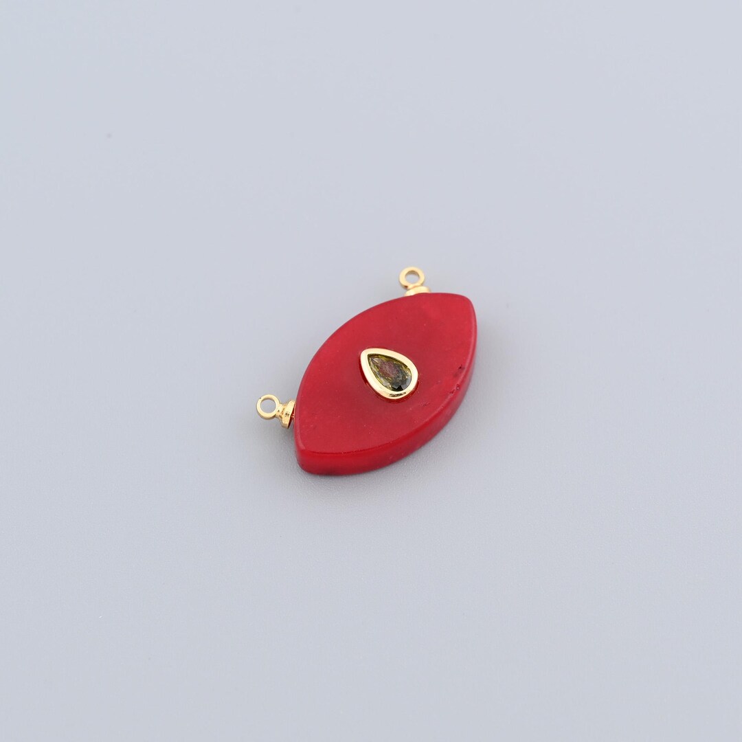 Polished Red Oval Stone Connector With Gold Frame Teardrop Gem for DIY ...