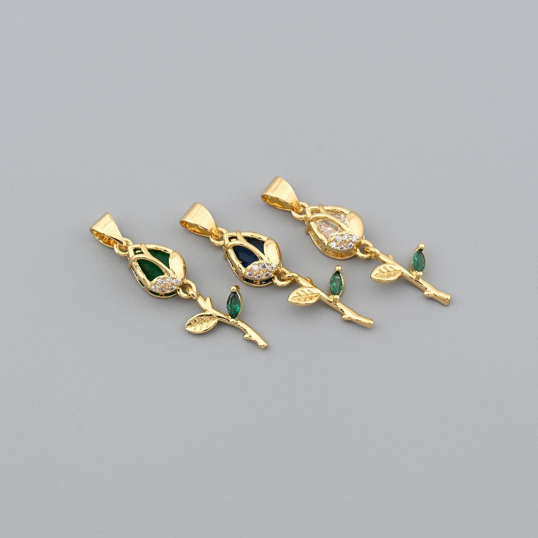 Dainty 18K Gold Filled Rosebud Flower Charm Featuring Sparkling Zircon ...