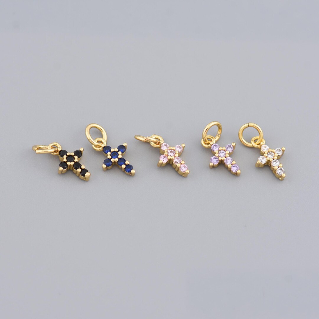 Mini 18K Gold Filled Cross Charms With Sparkling Cubic Zirconia in ...