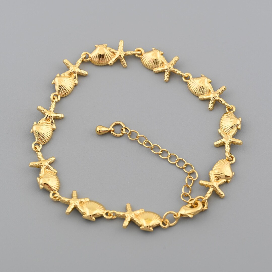 Elegant 18K Gold Filled Shell and Sea Star Bracelet Adjustable Jewelry ...