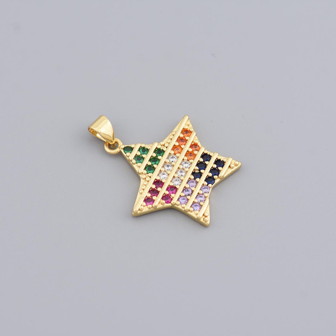 Stylish 18K Gold Filled Star Pendant With Rainbow CZ Stones Sparkling ...