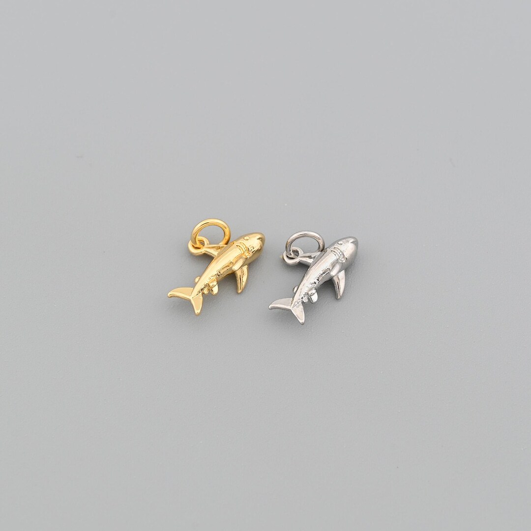Stunning 18K Gold Filled Shark Charm, Silver Ocean Animal Pendant for ...