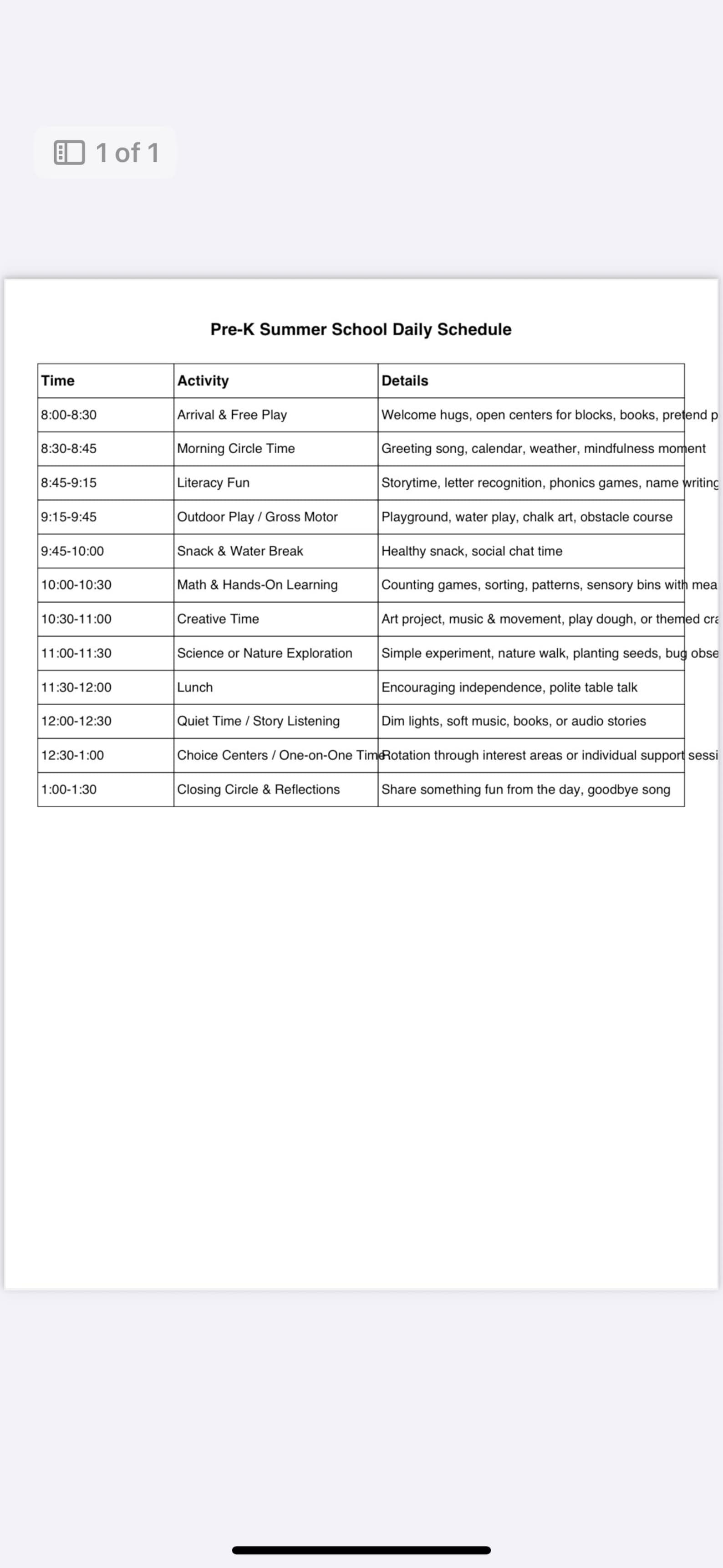 Printable Pre K Summer Daily Schedule - Etsy