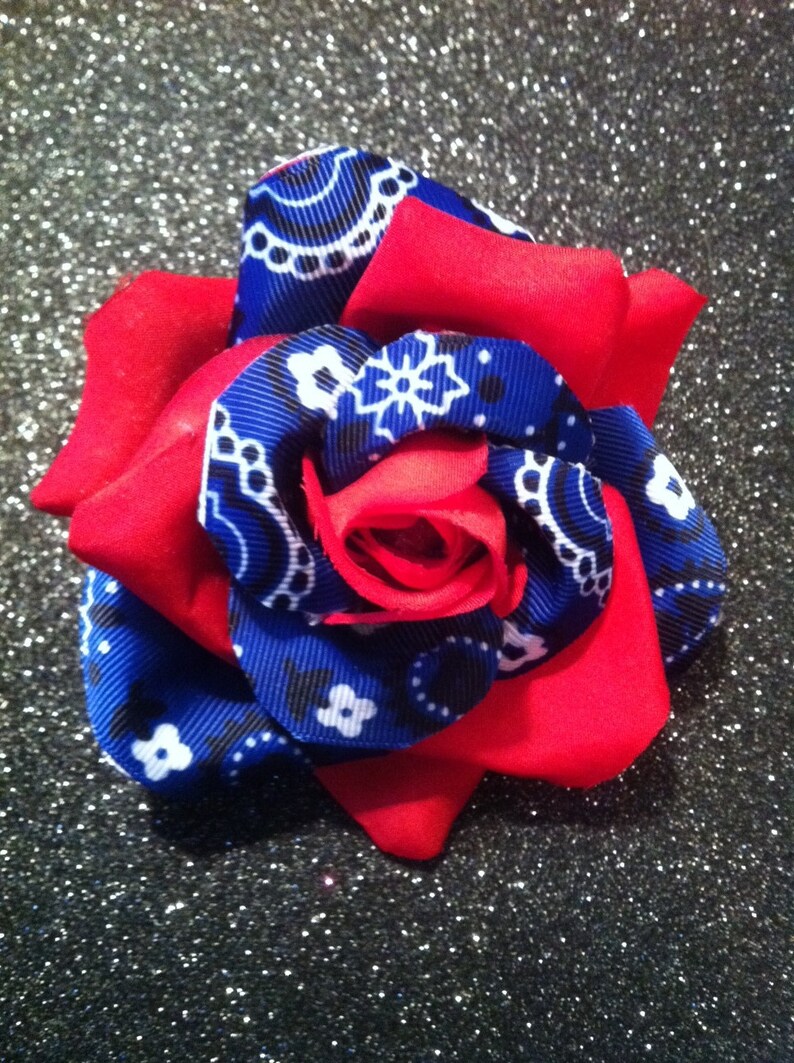 Gorgeous Rockabilly Blue Bandana Print Rose Hair Flower Pinup - Etsy