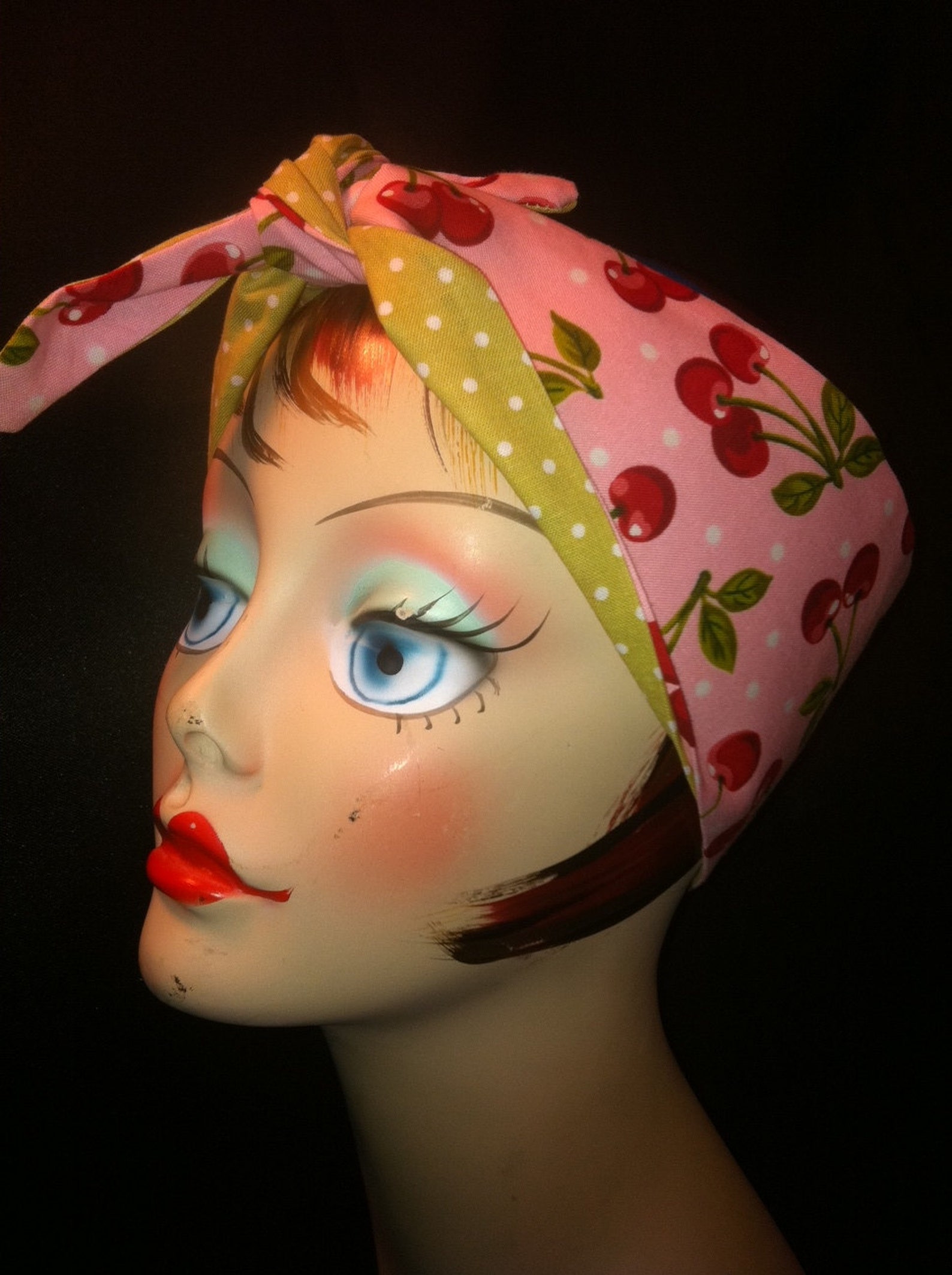 Reversible Rockabilly Pinup Pink Cherry Print Bandana Head - Etsy