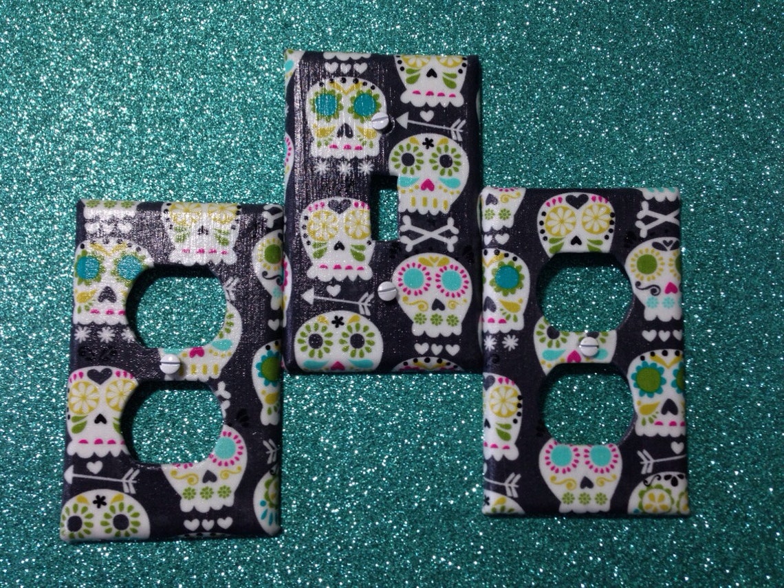 Set of 3 Rockabilly Sugar Skull switch plate covers | Etsy