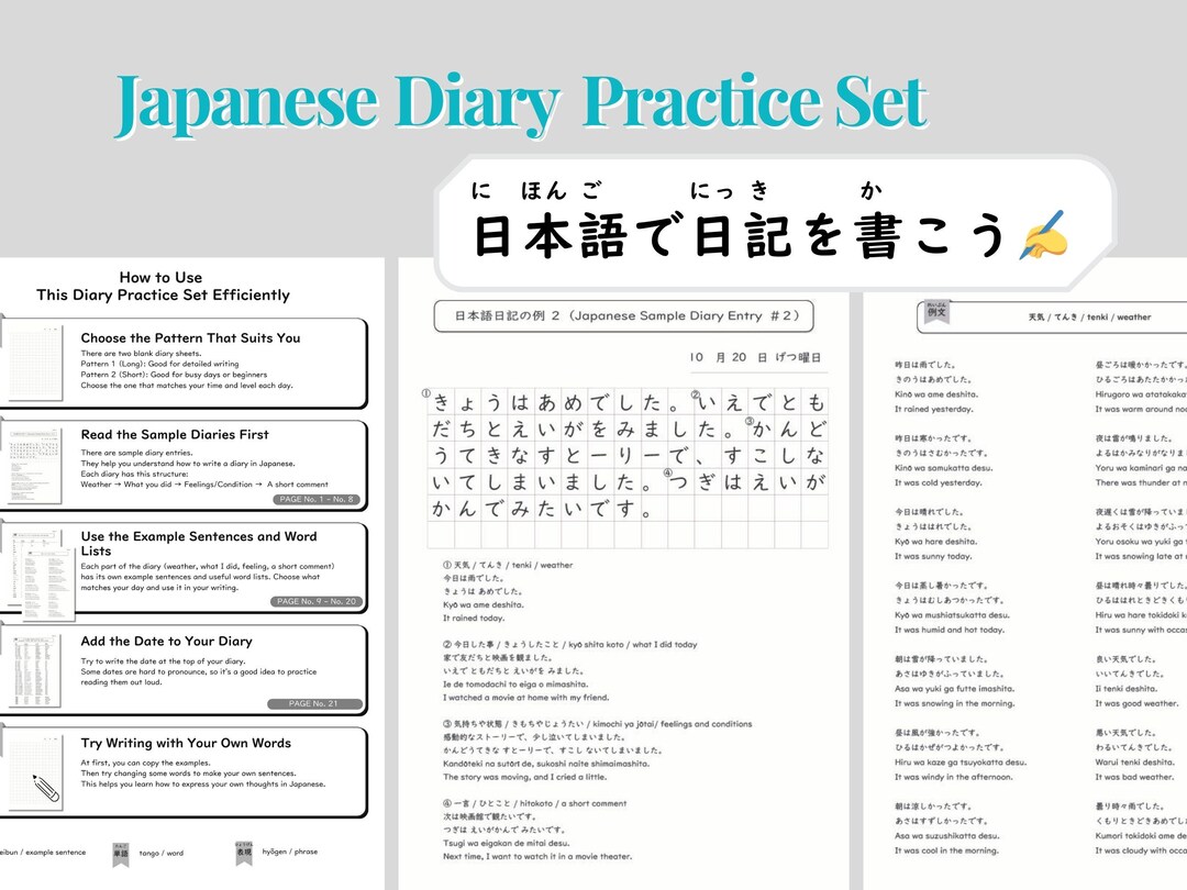 Japanese Diary Writing Practice Set – PDF Journal + Vocabulary ...