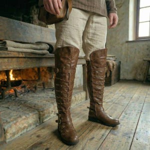 Unisex Faux Leather Medieval LARP Boots, Fantasy Pirate Cosplay Costume ...