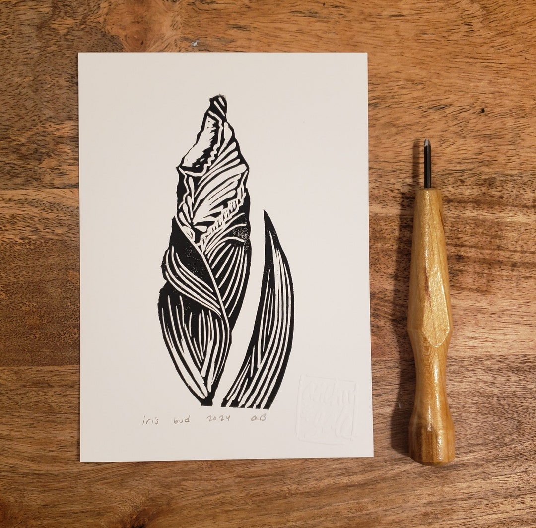 Iris Flower Linocut Print: Handmade Botanical Wall Art - Etsy