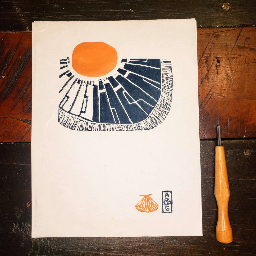 Print Linocut Original Wall Art Sun Linocut Art Print Wall Art Gift ...