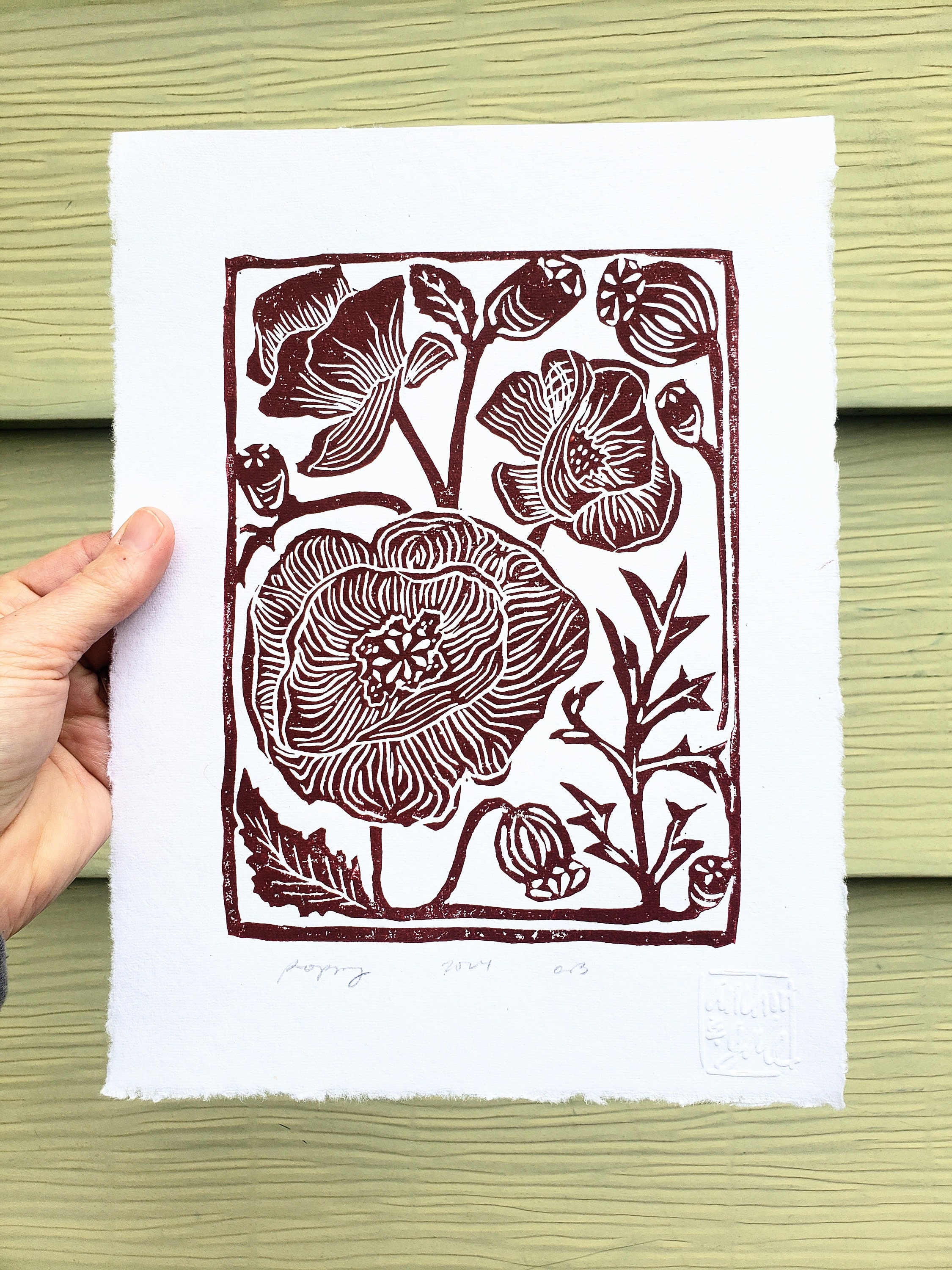 Print Linocut Original Wall Art Poppy Flower Linocut Art Print Wall Art ...