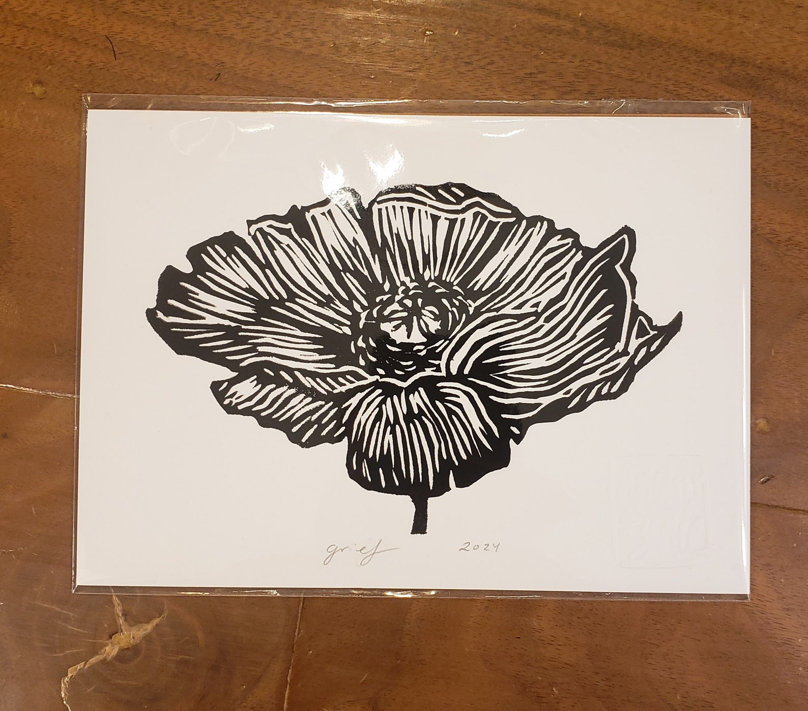Print Linocut Original Wall Art Poppy Flower Linocut Art Print Wall Art ...
