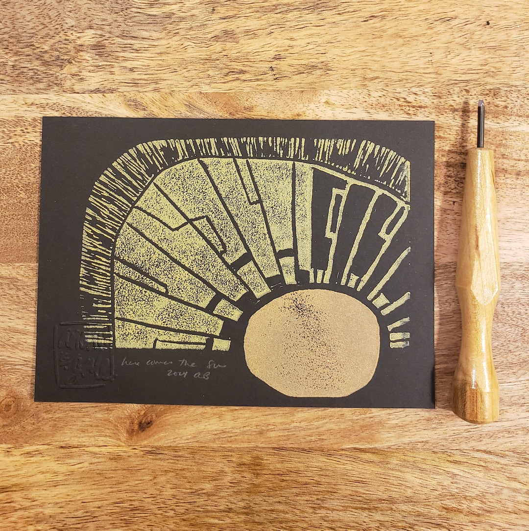 Print Linocut Original Wall Art Sun Linocut Art Print Wall Art Gift ...