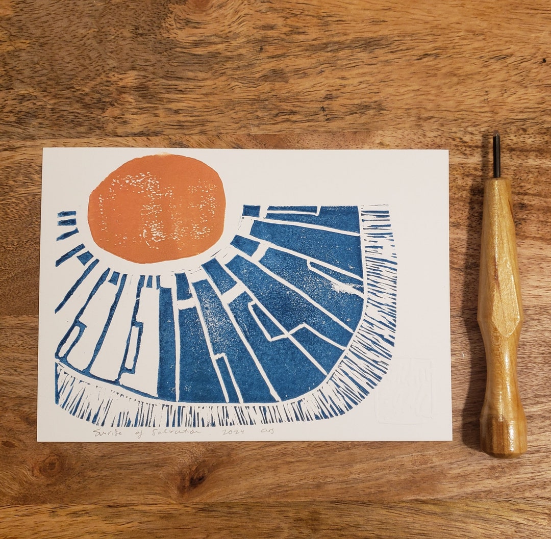 Print Linocut Original Wall Art Sun Linocut Art Print Wall Art Gift ...