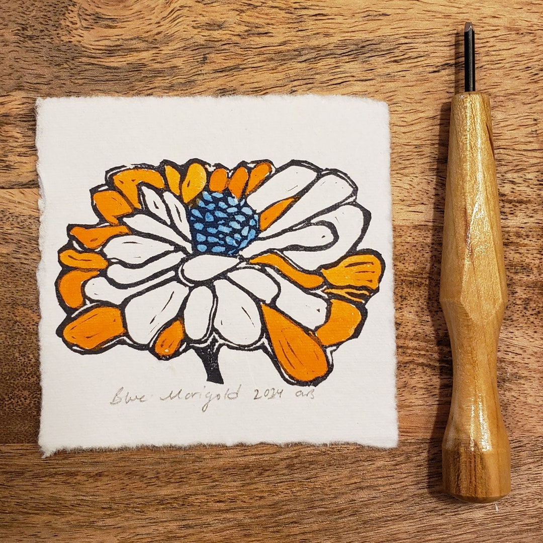 Mini Print Linocut Original Wall Art Flower Linocut Art Print Wall Art ...