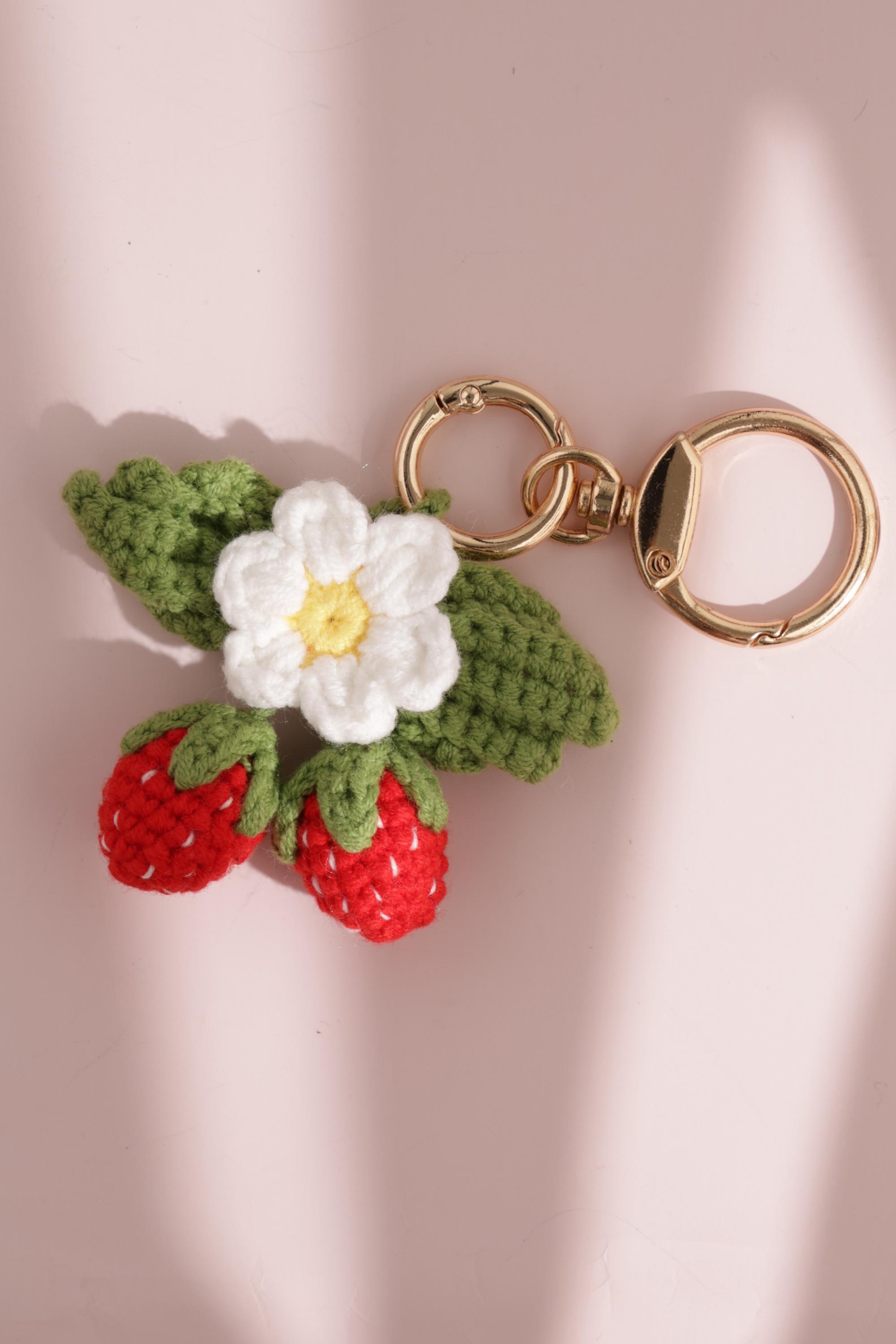 Crochet Strawberry Keychain: Handmade Amigurumi Charm With Card, Gift ...