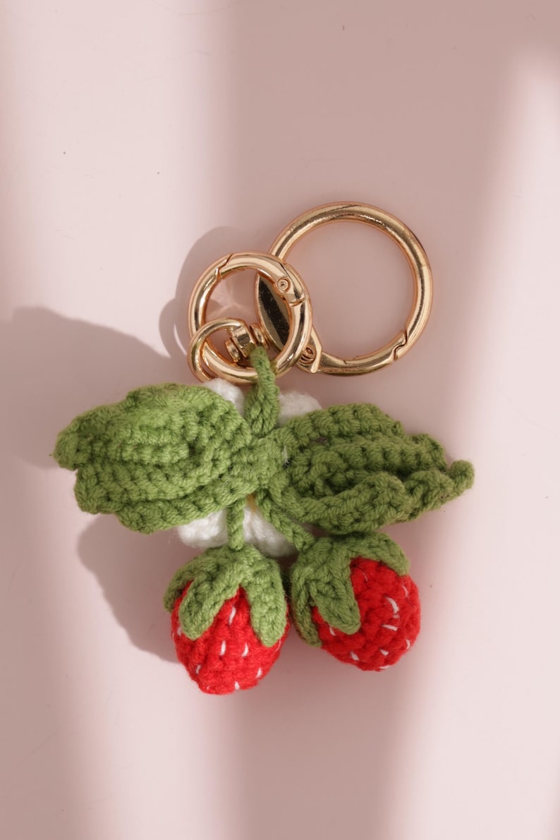 Crochet Strawberry Keychain: Handmade Amigurumi Charm With Card, Gift ...