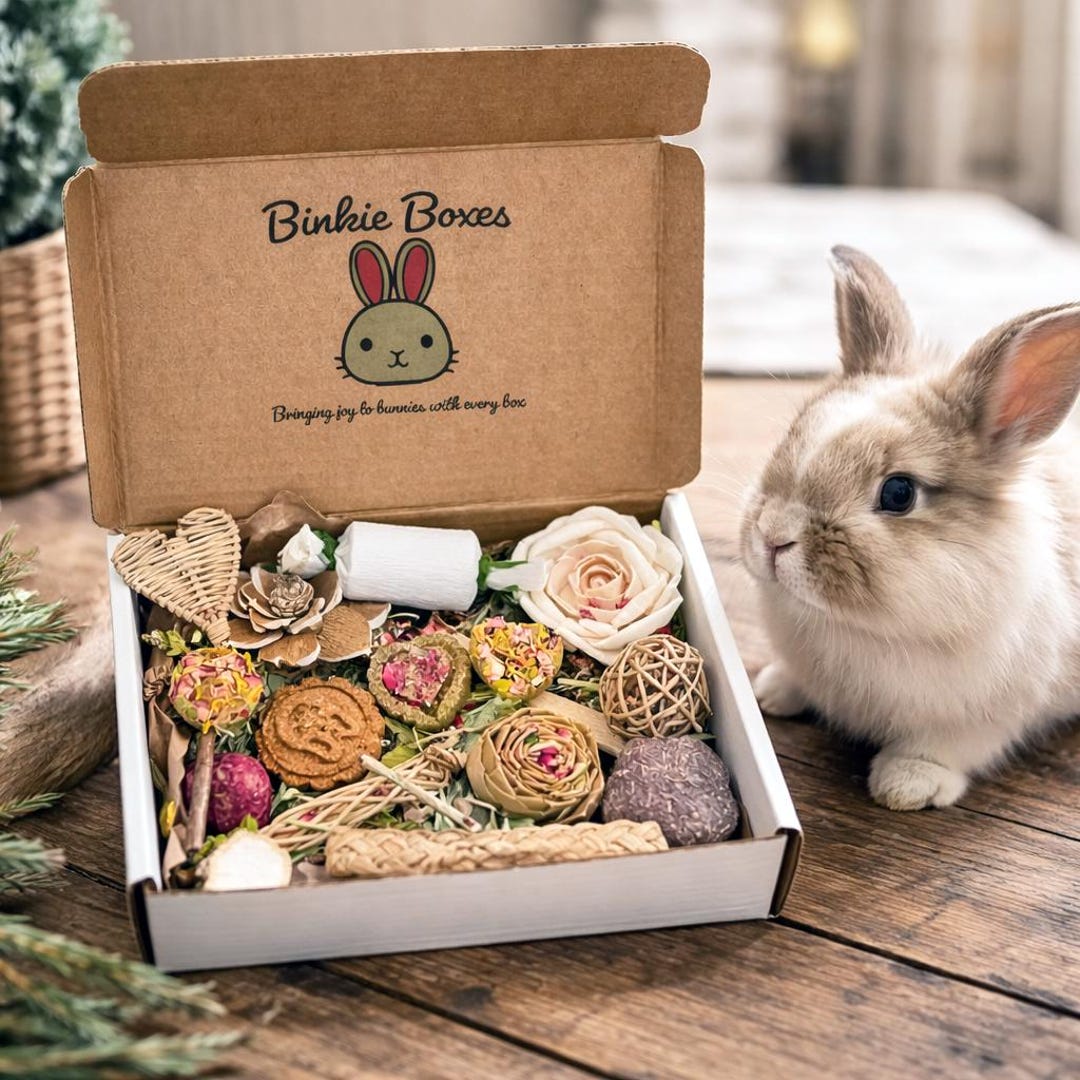 Binkie Bunny Foraging Box: Rabbit Treat Chew Assortment for Enrichment ...