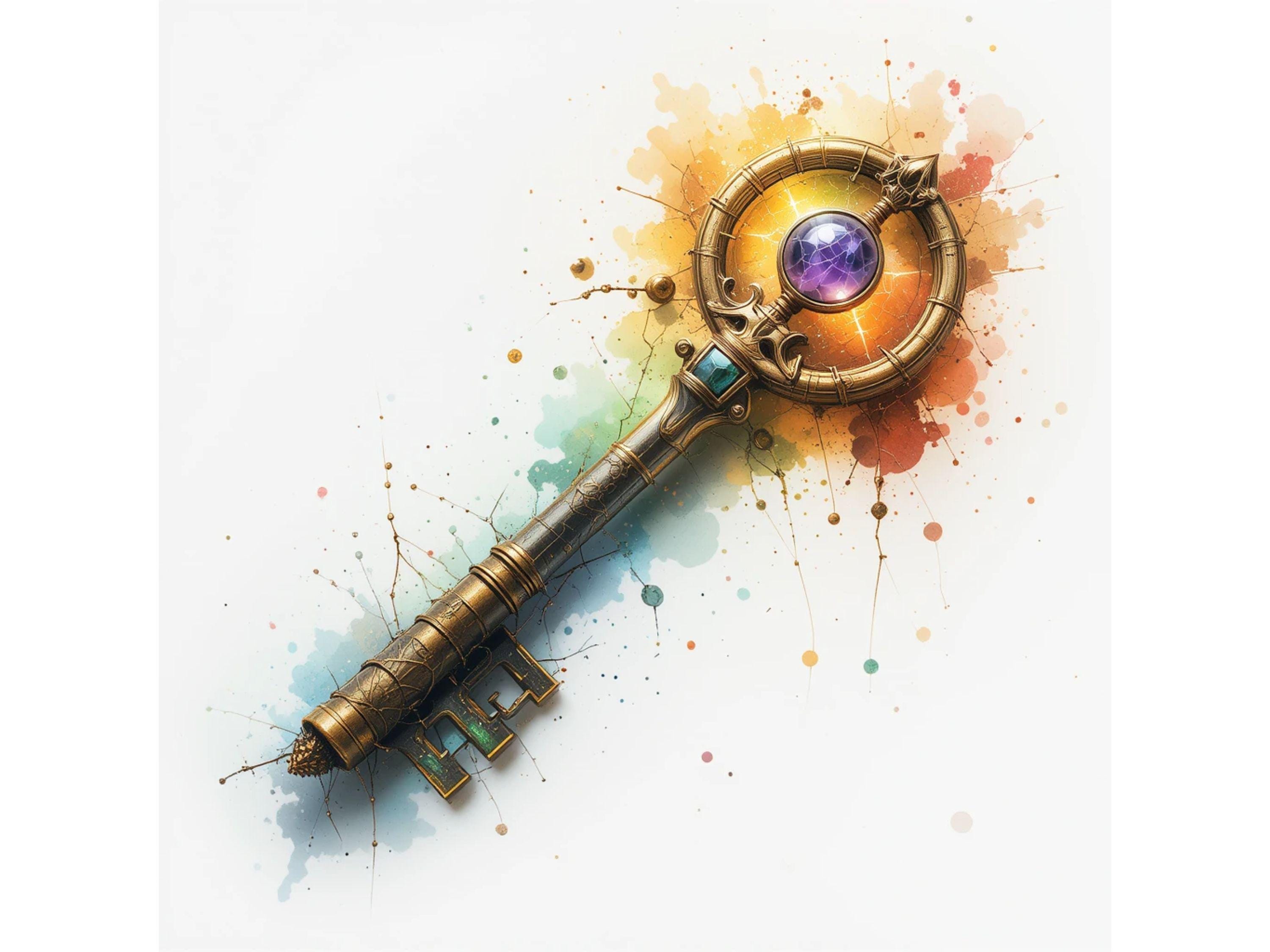10 Magical Key Clipart, Printable Watercolor Clipart, Transparent SVG ...
