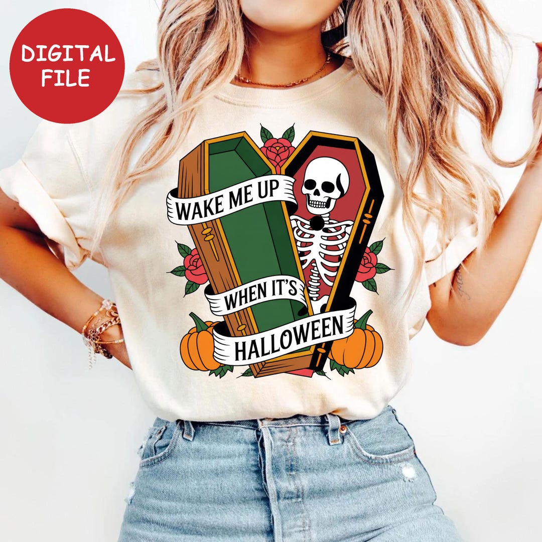 Funny Skeleton Halloween PNG, Wake Me up Coffin Quote Design, Spooky ...