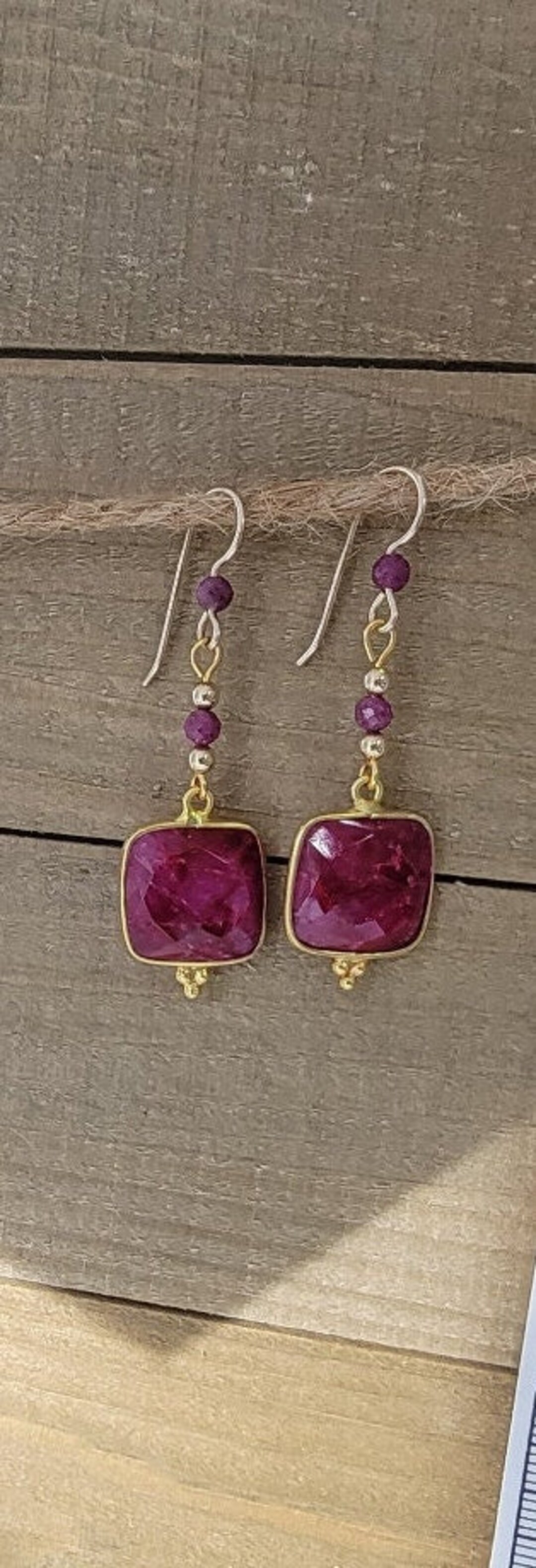 Ruby Enhanced Gemstone * July Birthstone * Gold Vermeil Squares * 14kt ...