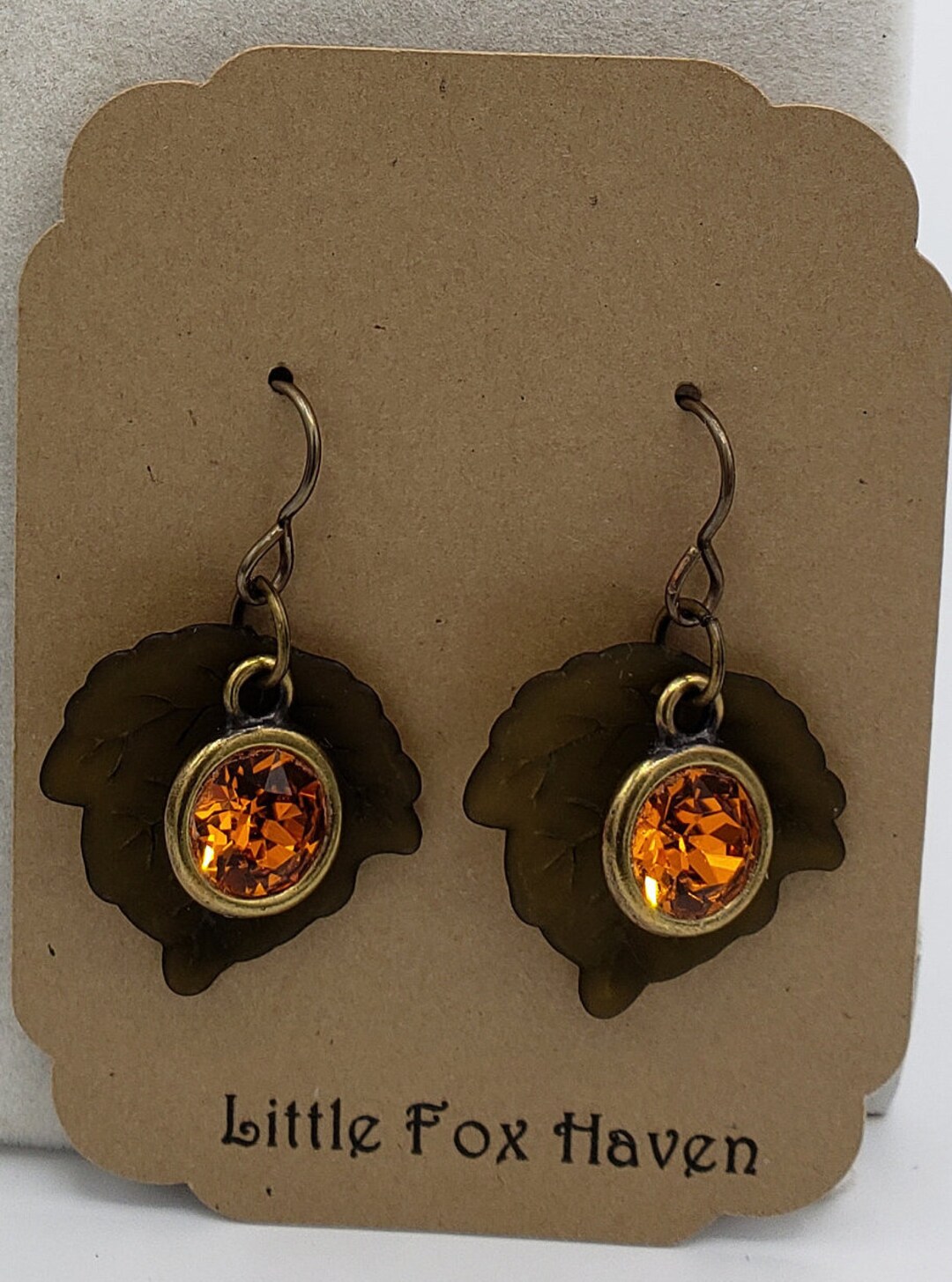 Leaves/leaf Olive Green Acrylic * Austrian Orange Crystals * Gold ...