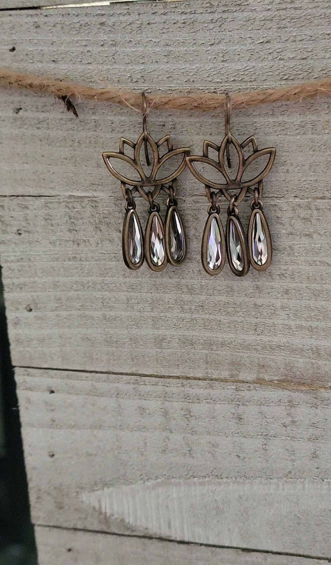 Lotus Flowers With Crystal Teardrop Chandelier Earrings on - Etsy