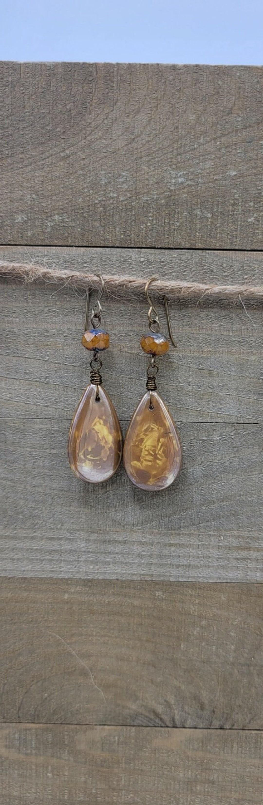 Bead Earrings Yellow/squash Travertine Teardrops Solid Brass Ear Wires ...
