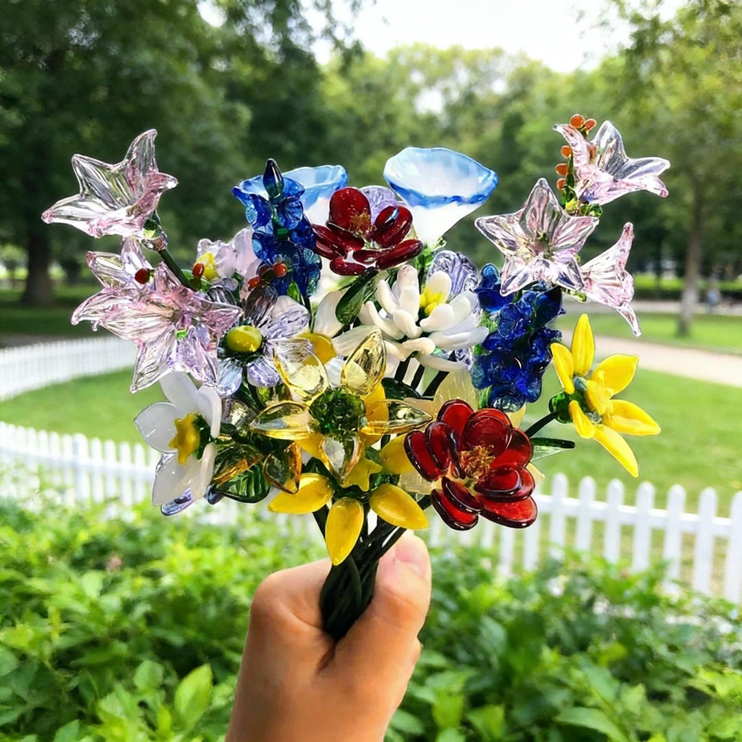 Handmade Glass Birth Month Flower Bouquet,fine Art Glass Floral Stem ...