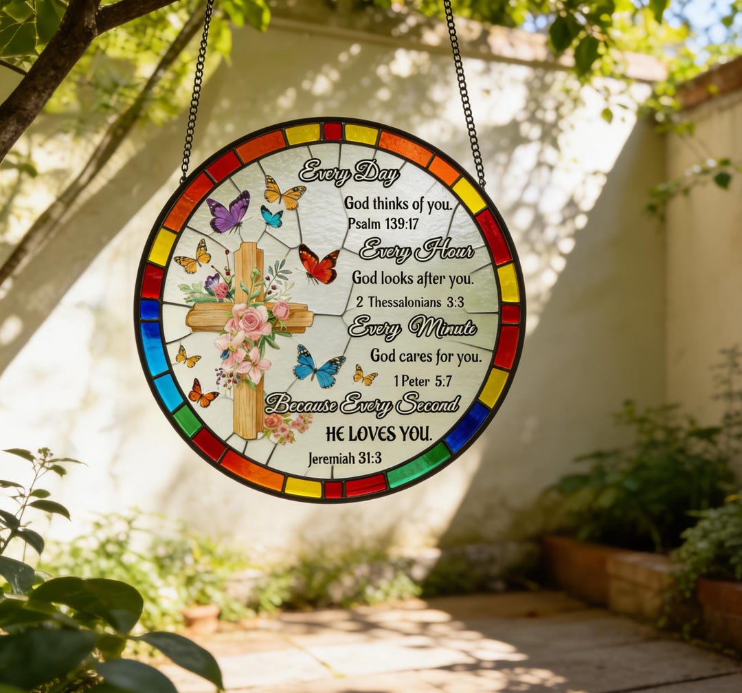 Bible Verses Crystal Stained Glass Suncatcher, Prayer Room Decor ...