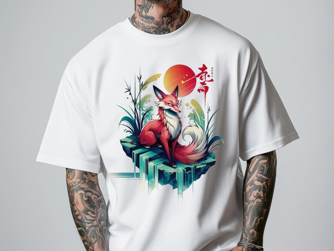 Japanese Fox Spirit PNG, Kitsune Samurai Art With Rising Sun and Nature ...