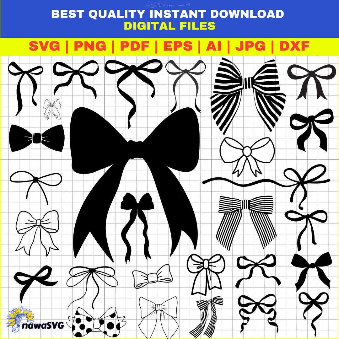 Coquette Ribbon Bow SVG Bundle, Hair Bow SVG, Bow Outline Svg, Png, Cut ...