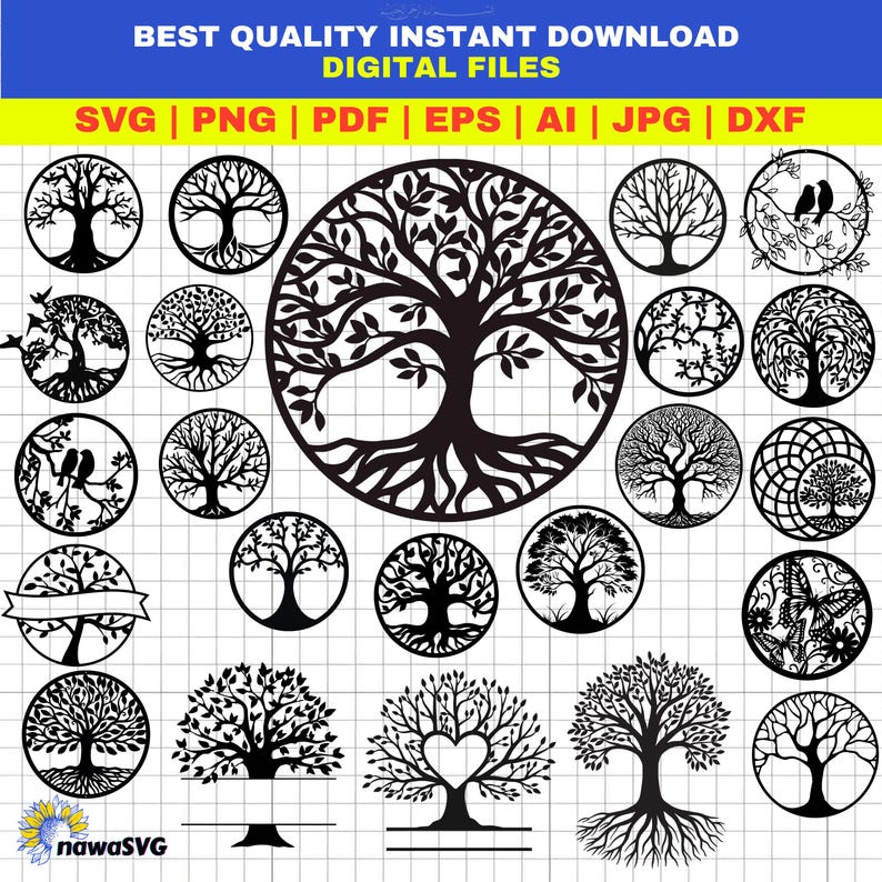 Tree of Life SVG Bundle: Celtic, Family Tree Roots, Heart Designs ...