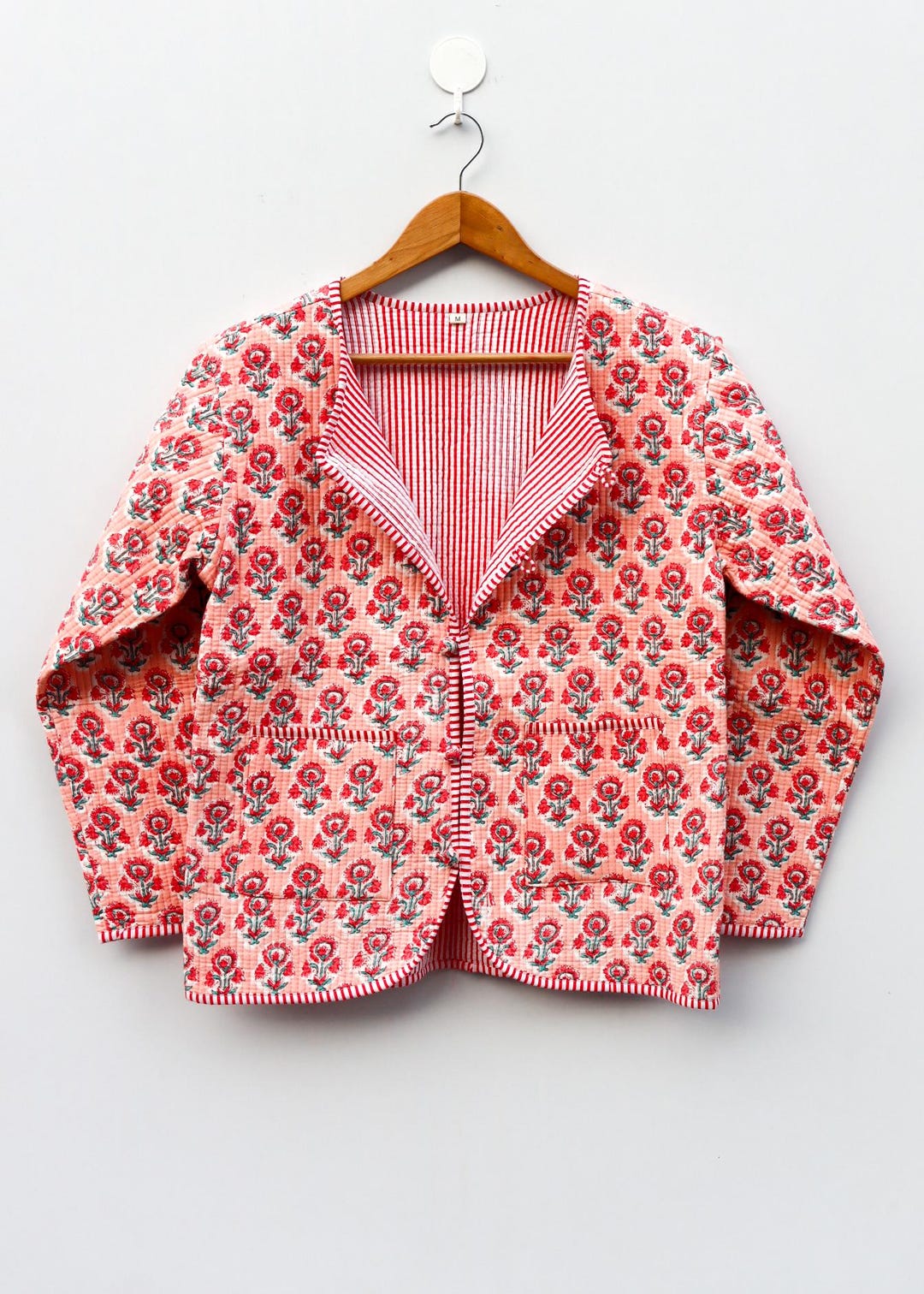 Indian Block Print Quilted Jacket for Women, Floral Handmade Cotton ...