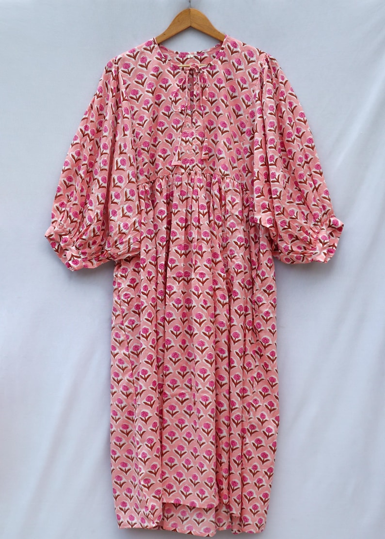Pink Floral Block Print Cotton Dress: Bohemian Summer Midi/mini - Etsy