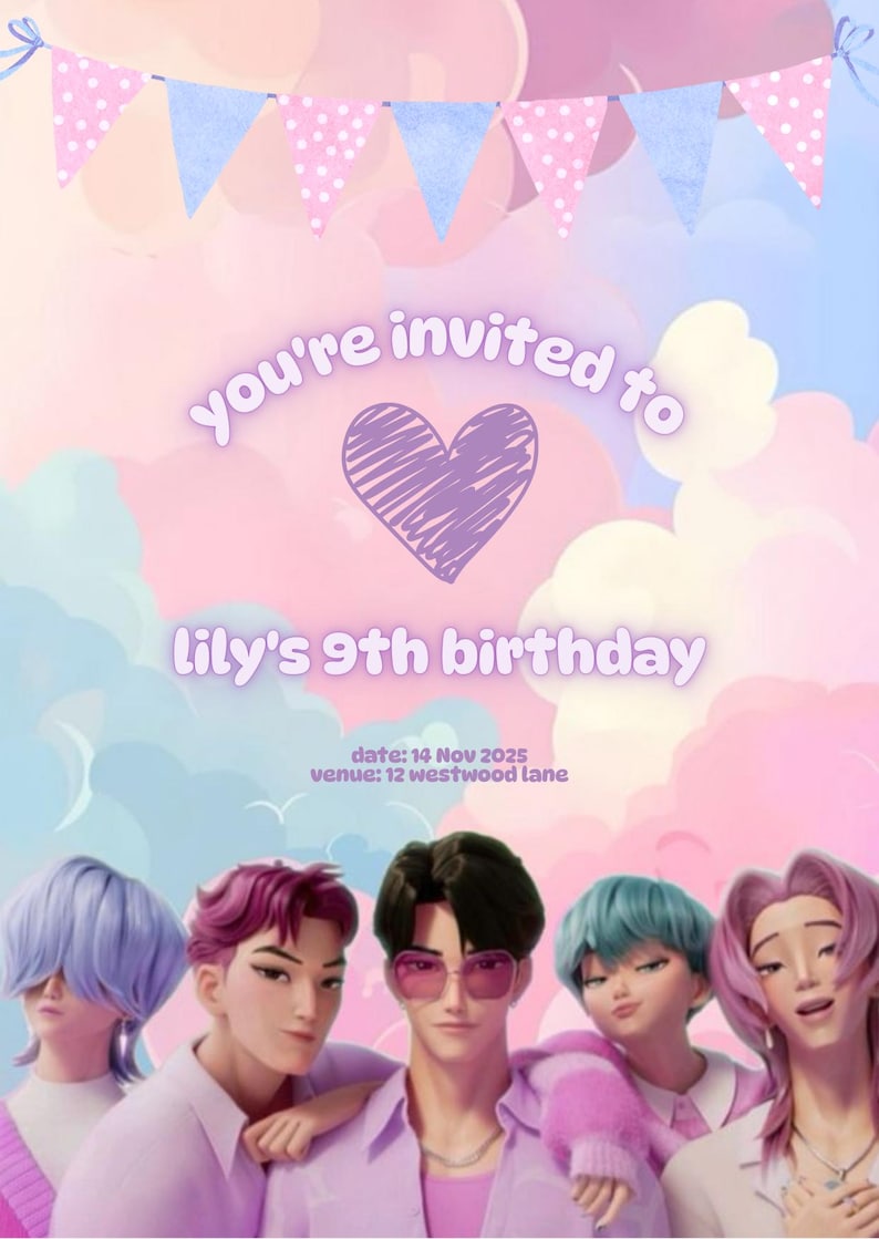 Kpop Demon Hunters Themed Birthday Invitation Saja Boys Birthday ...