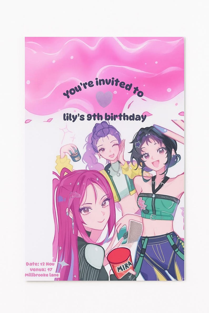 Kpop Demon Hunters Birthday Invitation Card Editable Party Invitation ...