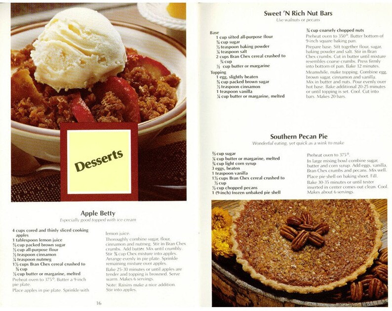 1970s Cookbook BRAN CHEX Cereal Vintage Advertising Recipe - Etsy