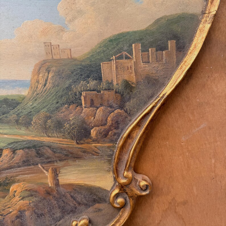 Vintage Rococo Landscape Oil Painting in Ornate Gold Frame, Hand ...
