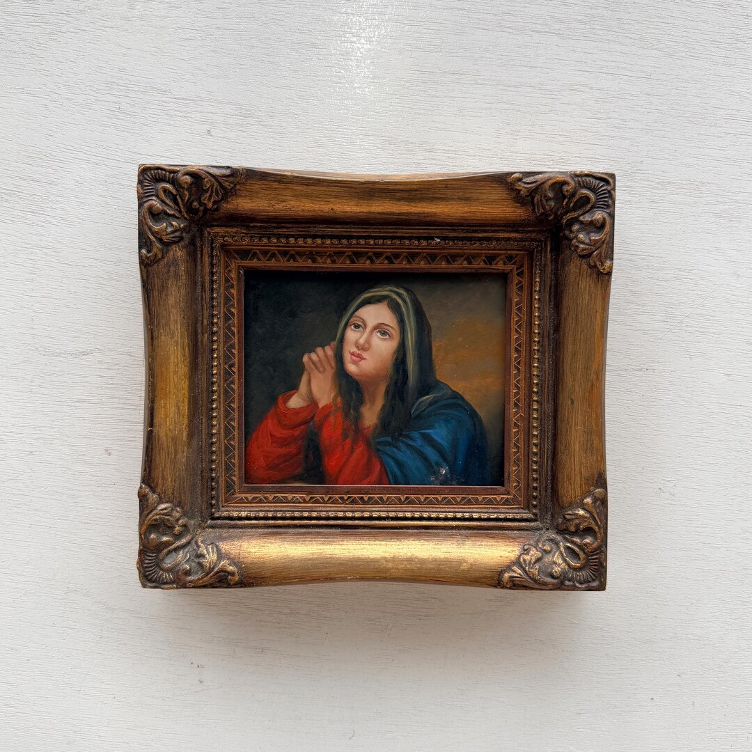 Vintage Religious Portrait Oil Painting, Praying Woman, Framed ...