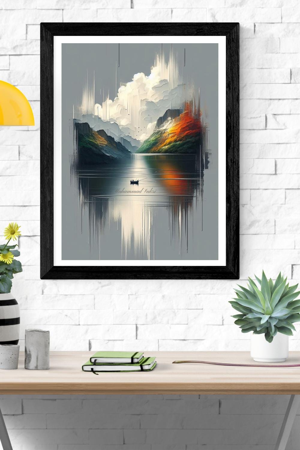 Abstract Mountain Lake Digital Painting - Glitch Art Print, Modern Wall ...