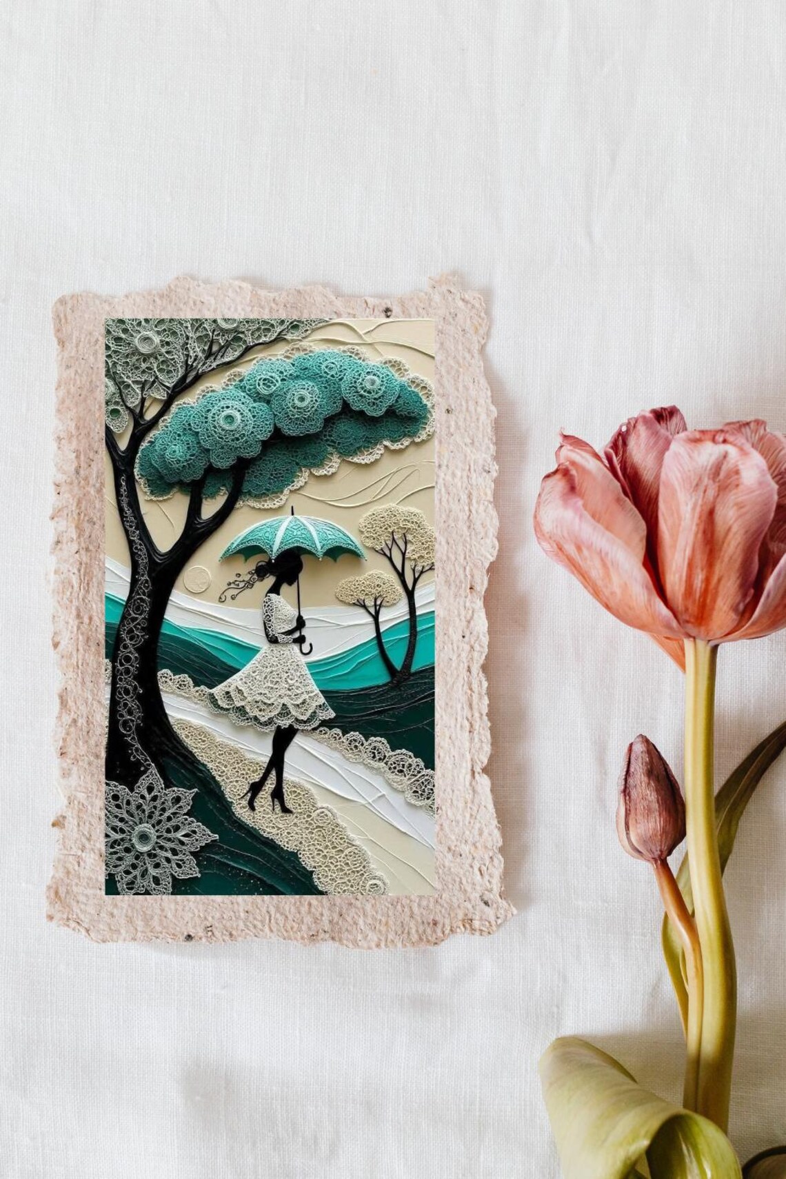 Elegant Paper Quilling Lady With Umbrella Wall Art - Etsy