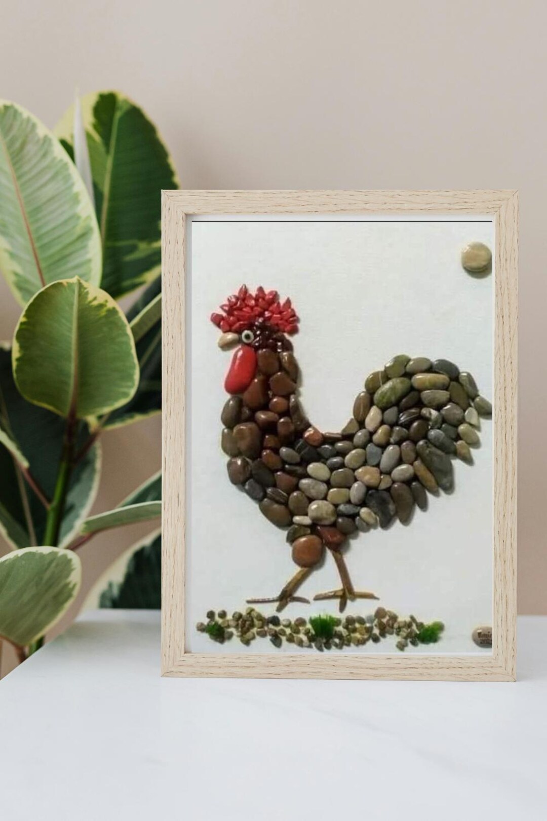 Handmade Stone Art Rooster | Pebble Chicken Wall Art | Farmhouse Rustic ...
