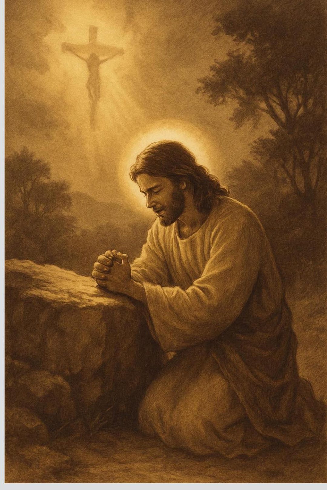 Jesus Christ Praying With Divine Light | Christian Religious Wall Art ...